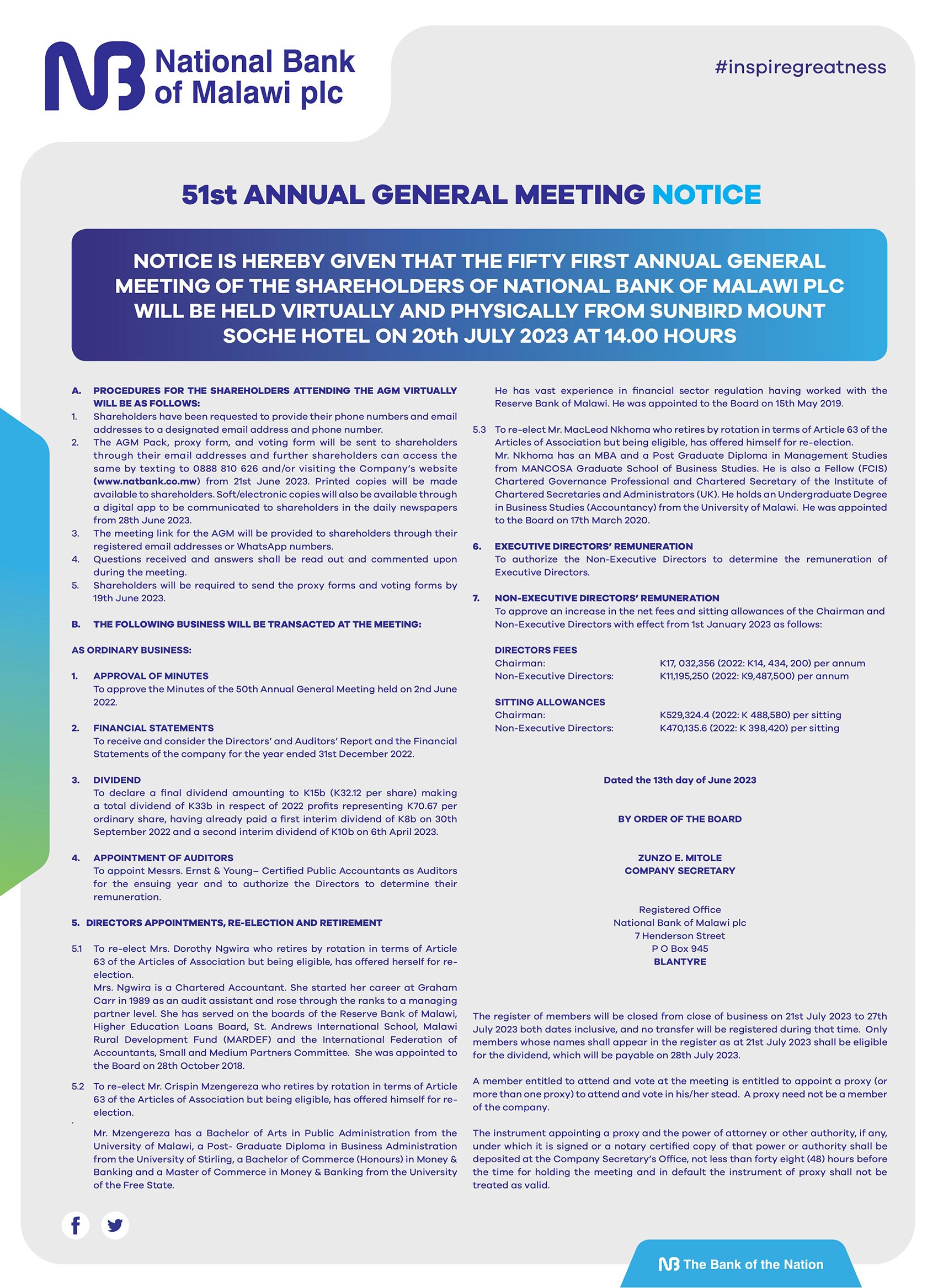 51st ANNUAL GENERAL MEETING NOTICE